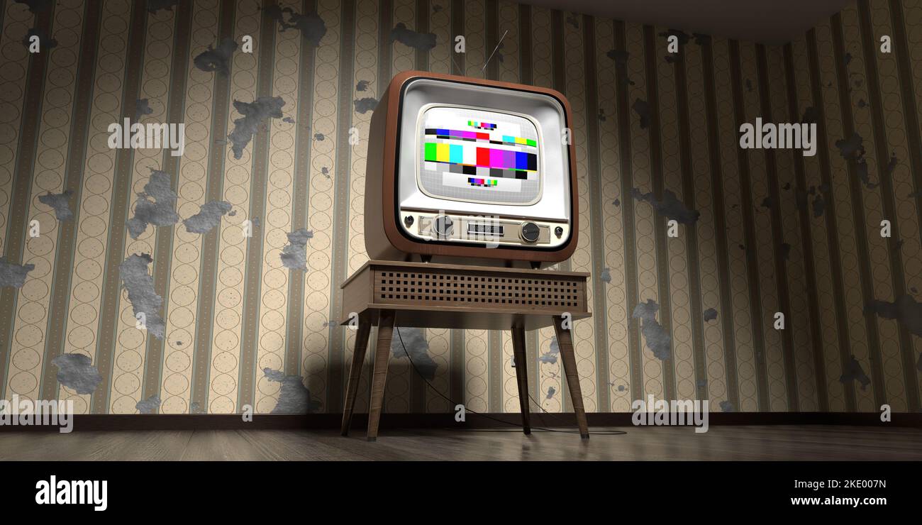Vintage, retro television set, wallpaper with vertical stripes on ...