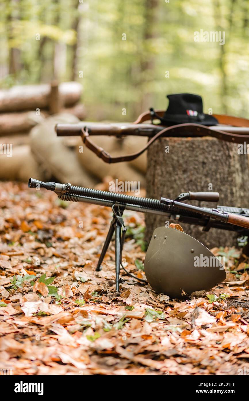 Old world war II guns equipment and trenches from Slovak national ...