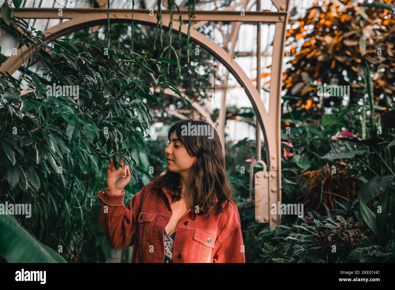 caucasian girl in nice dress red jacket smiling calm and relaxed ...