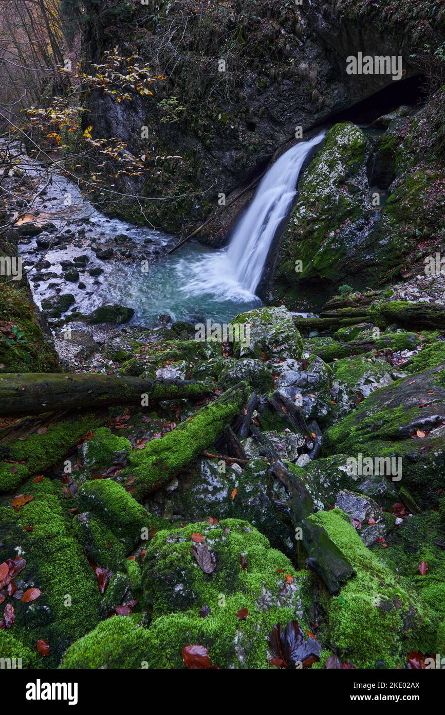 Aerial view of a waterfall in a canyon Stock Photo - Alamy