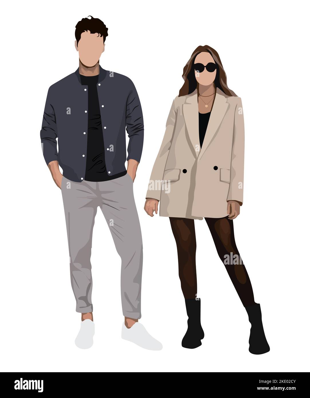 Stylish couple of young people. Man and woman on a white background ...