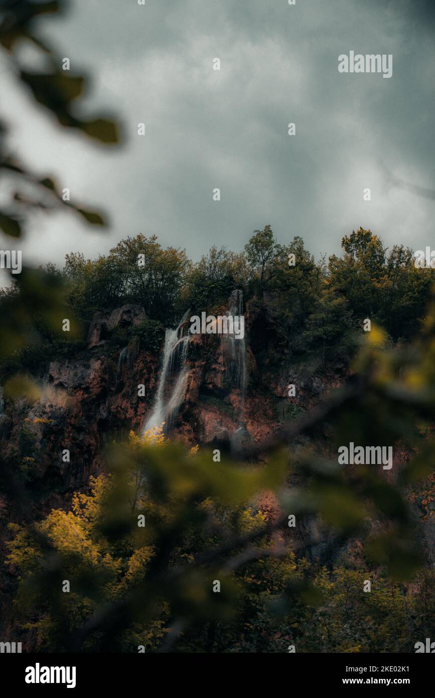A vertical shot of a beautiful waterfall in Plitvica, Croatia Stock ...