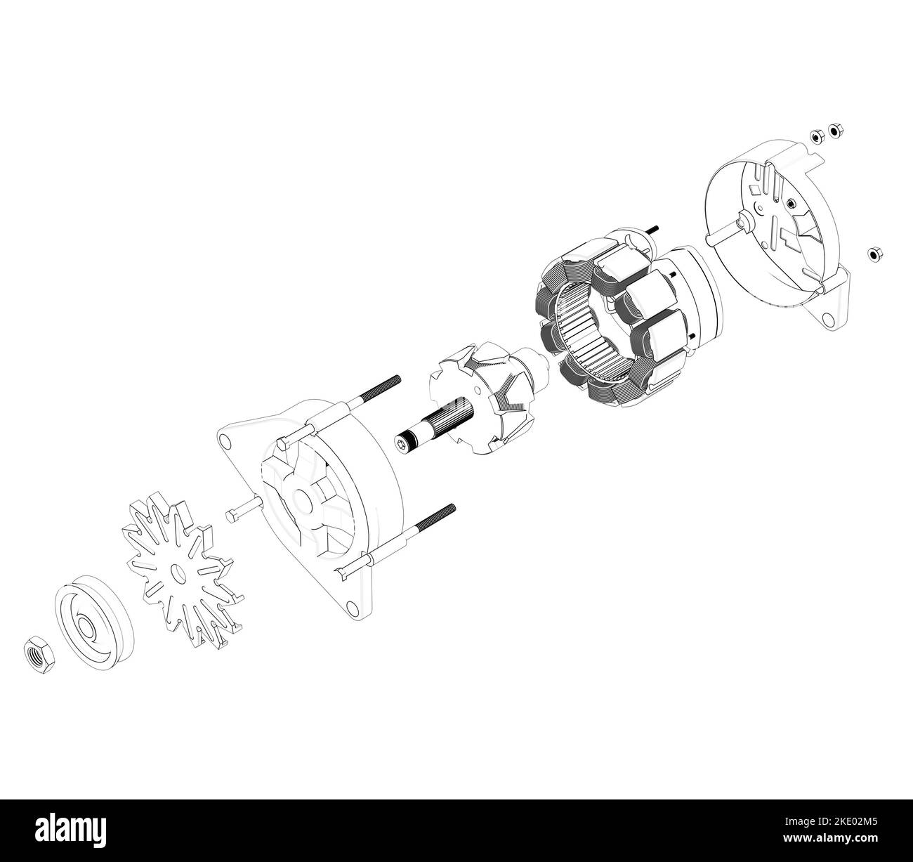 Car alternator black and white, 3D illustration isolated on white ...