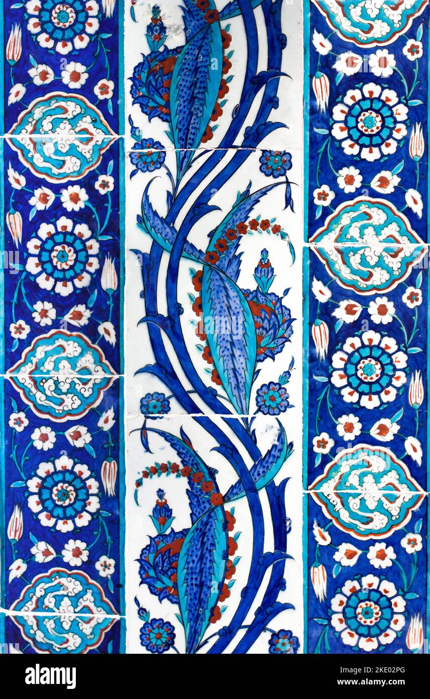 Ancient Turkish Handmade Tiles with blue flower patterns Stock Photo ...