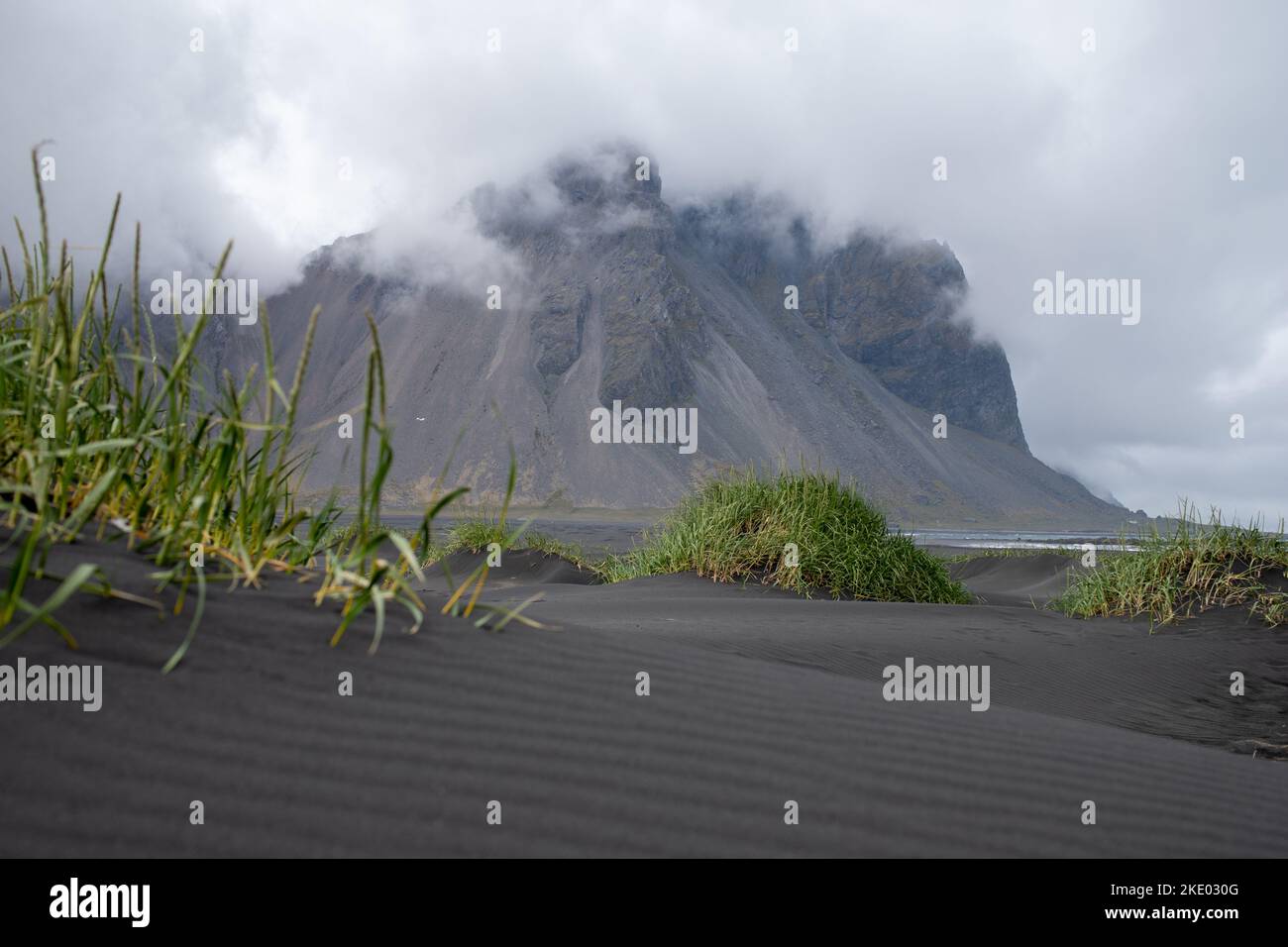 A landscape view of Stockness Beach. Iceland with mountains Stock Photo ...