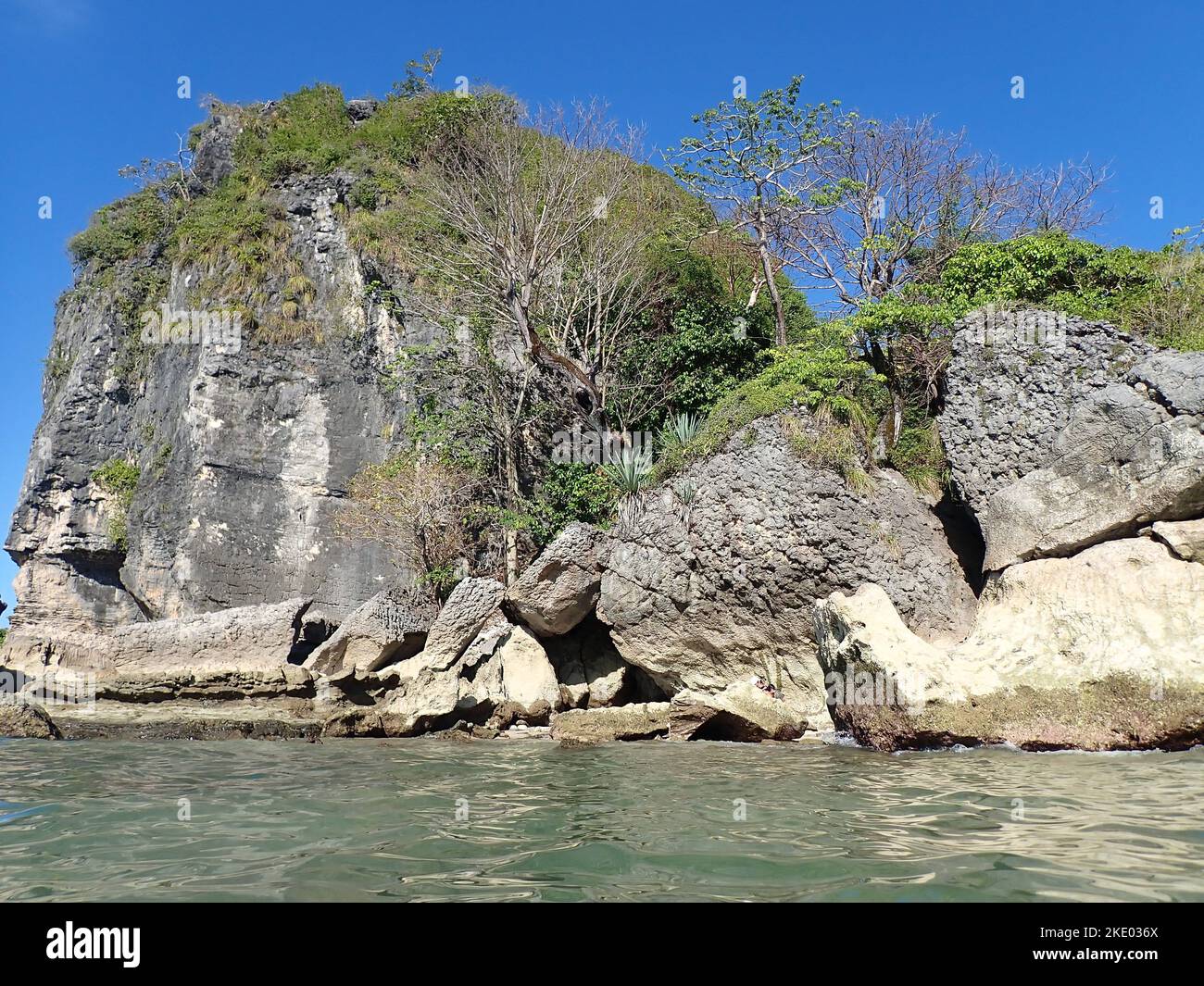 A landscape view of huge rocky cliff in Paradise Beach in Malpais ...