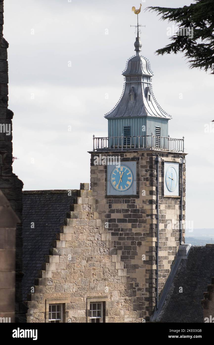 A vertical shot of a historical stone clock tower at the Scottish ...