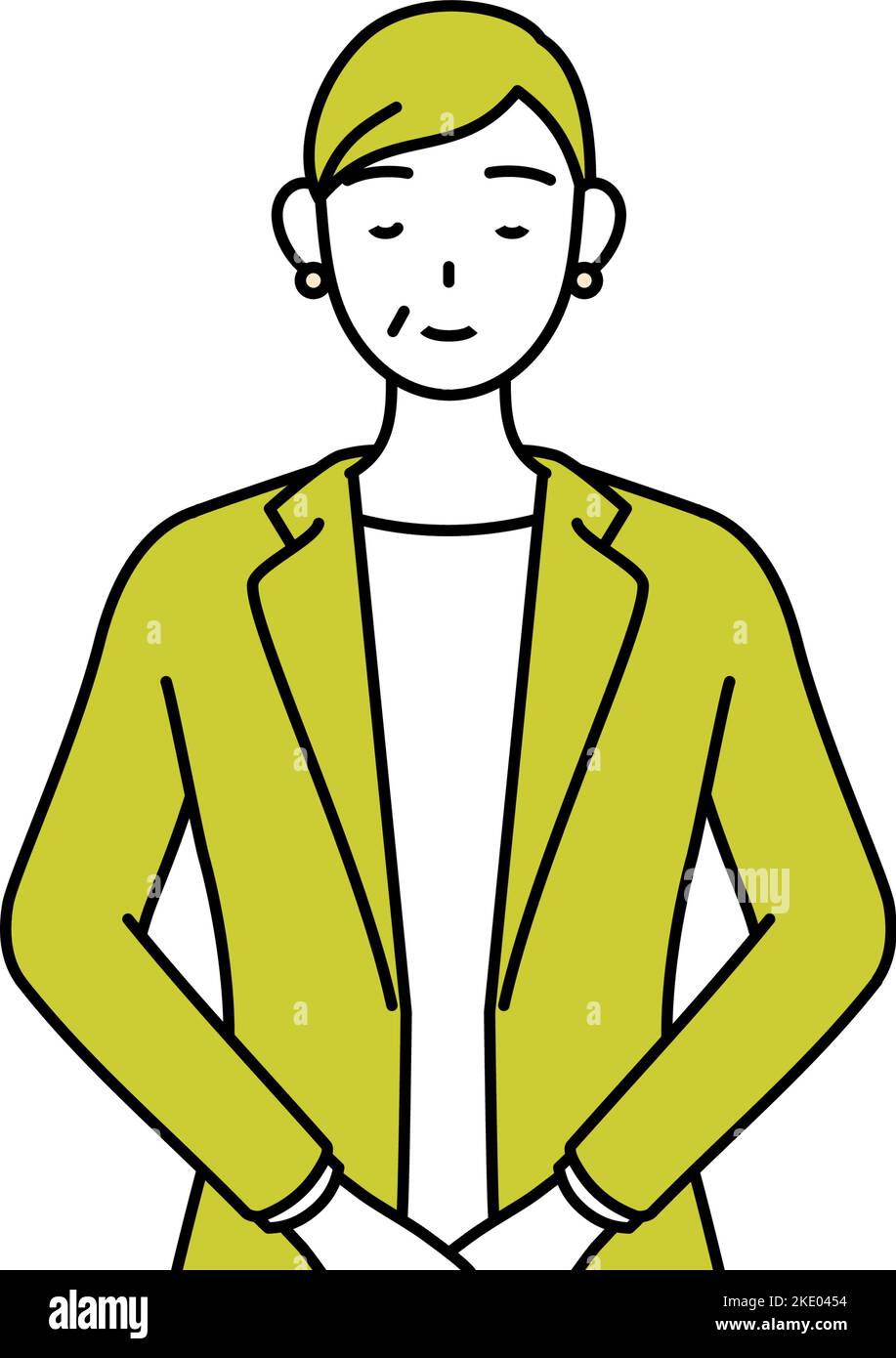 Simple line drawing illustration of a Senior woman in suit,female ...