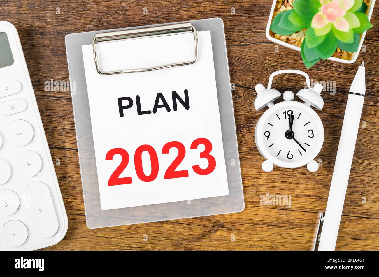 PLAN 2023, Goal and Target Setting List for 2023 year with alarm clock ...