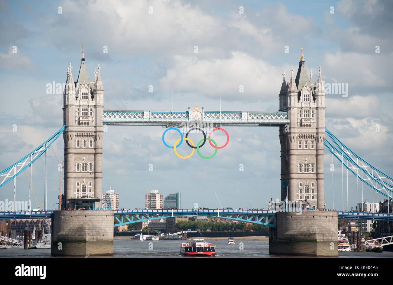 Tower Bridge With Olympic Symbol City Of London London Uk Stock