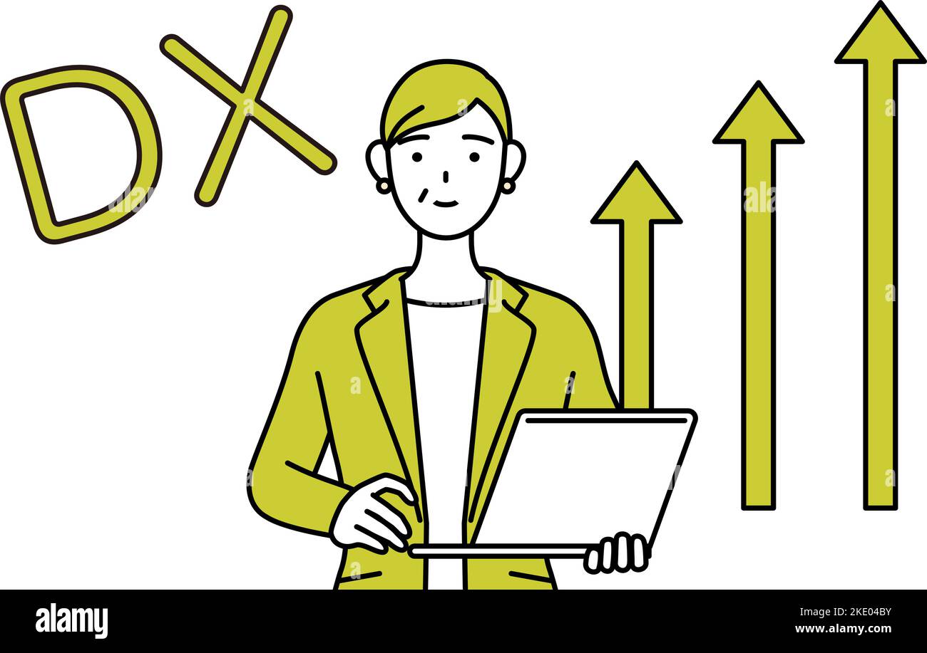 Image of digital transformation,simple line drawing illustration of a ...