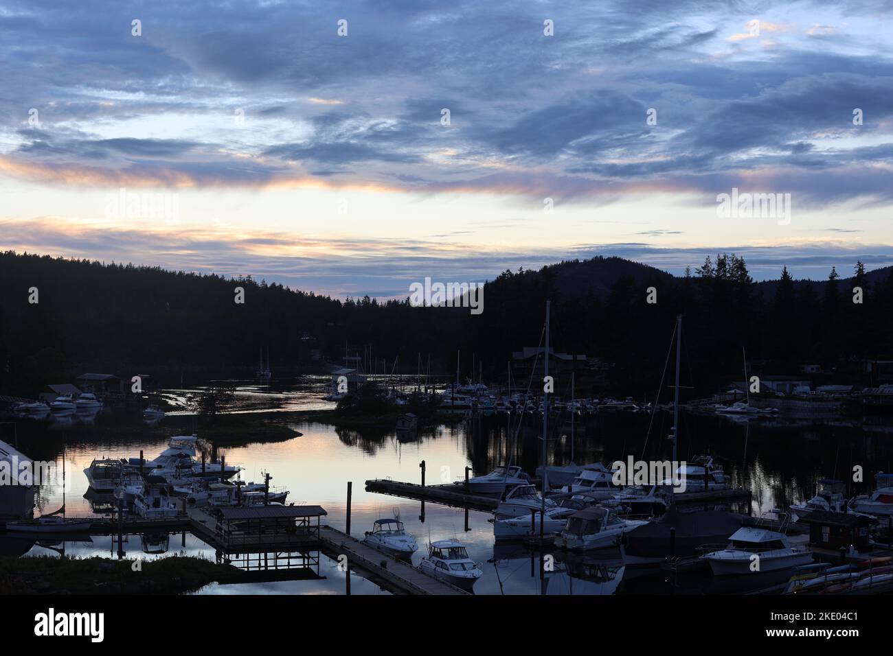 A high-angle of sail and recreational motor boats at Madeira Park in ...