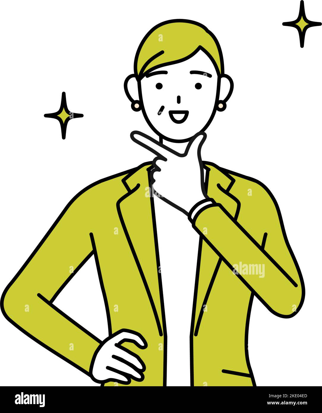 Simple line drawing illustration of a Senior woman in suit,female ...