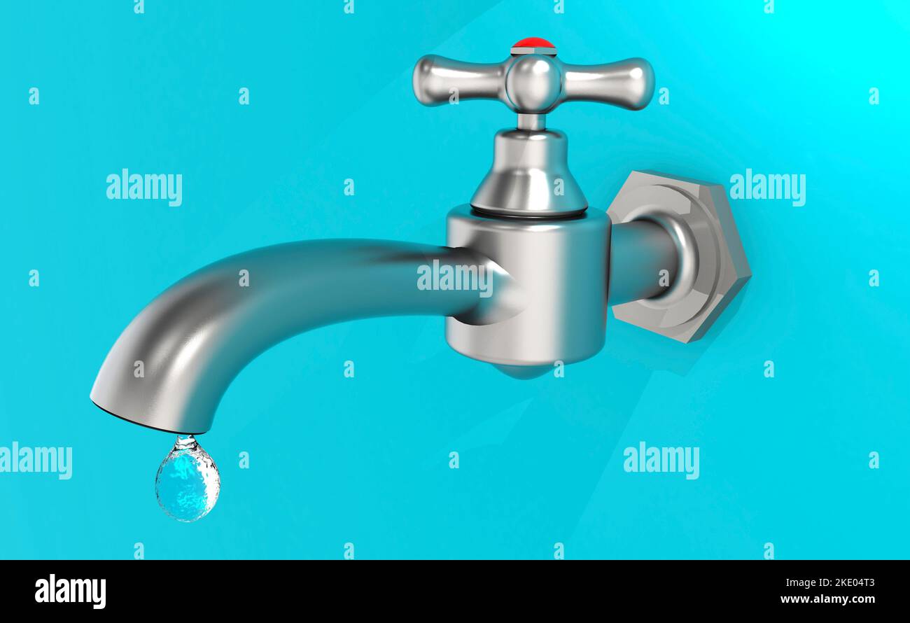 Water faucet with blue background, 3d rendering Stock Photo - Alamy