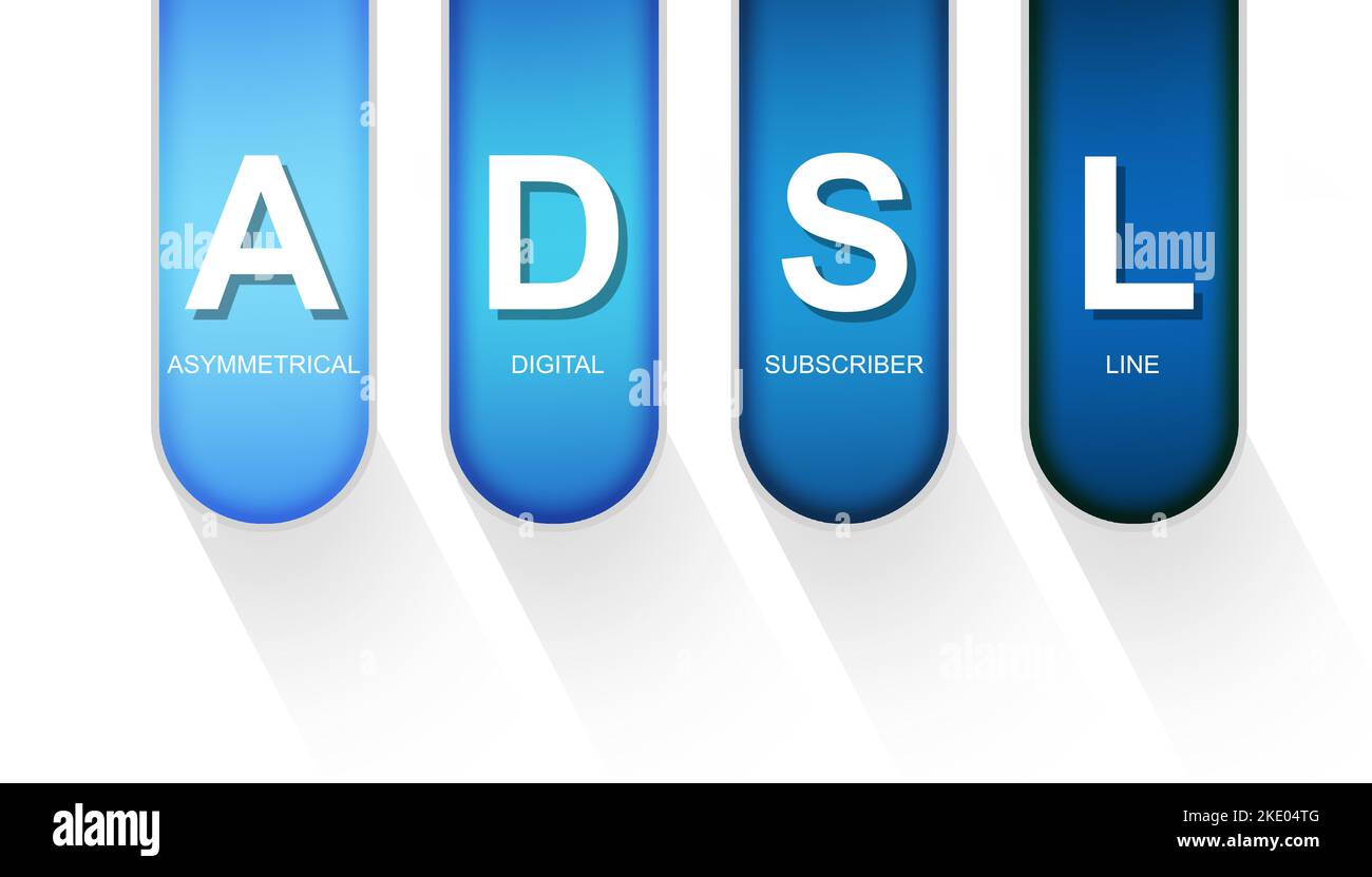ADSL as Asymmetrical Digital Subscriber Line acronym isolated, 3D ...