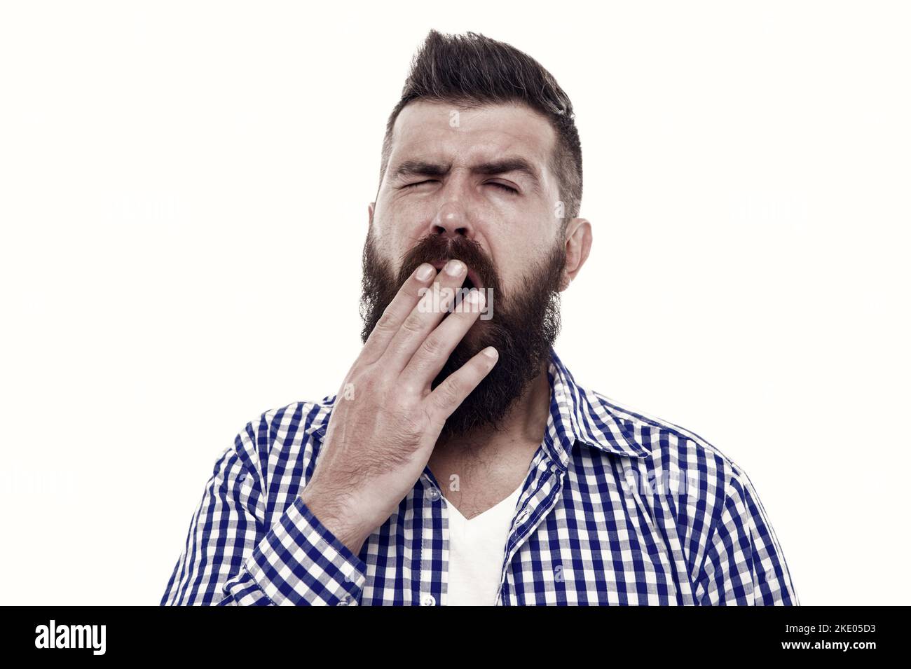 Boring concept. Man bored yawning white background. Fed up. Feel tired ...