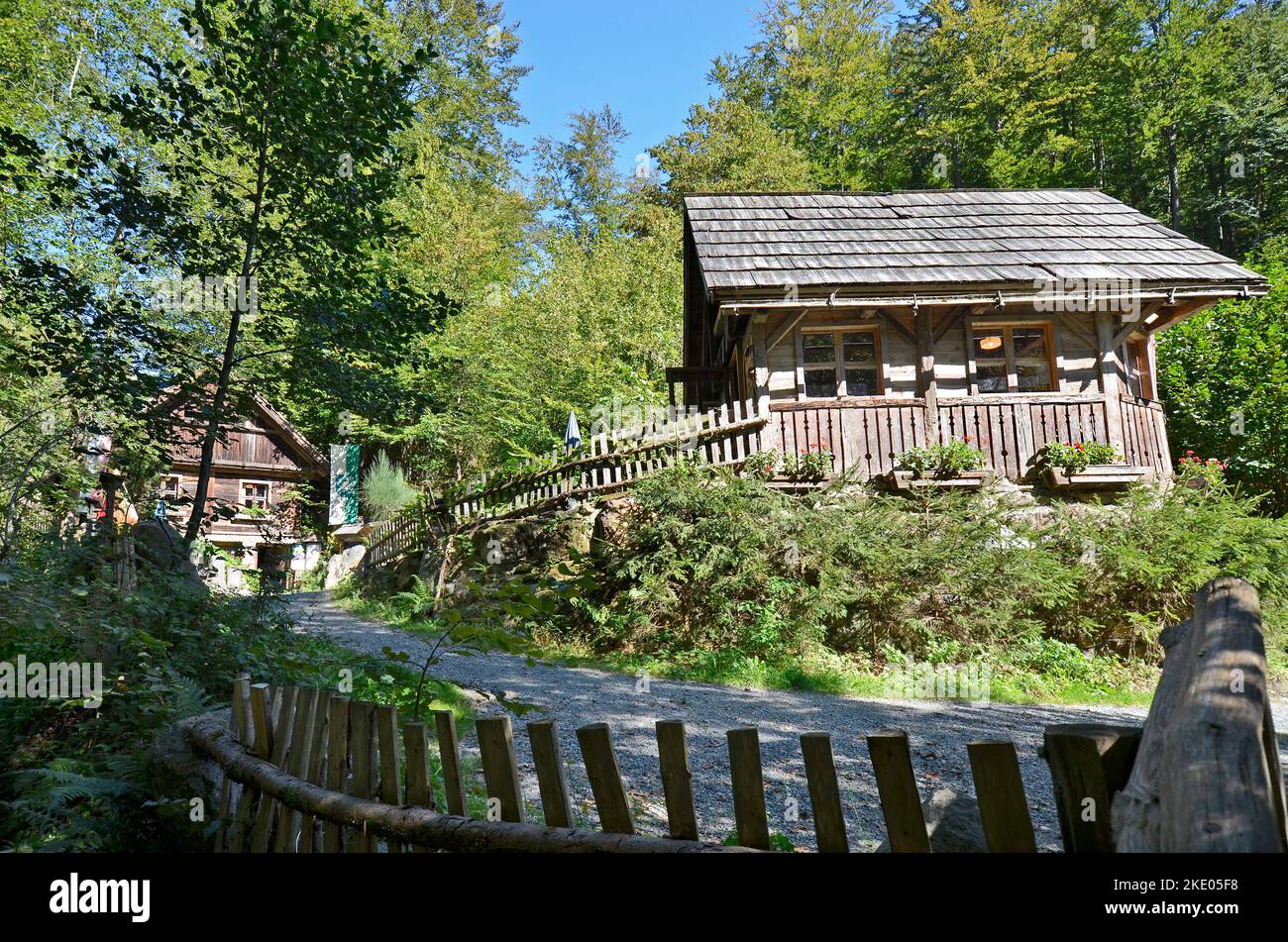 Austria, log cabin with wooden roof by the the so-called Strutz-Mill ...