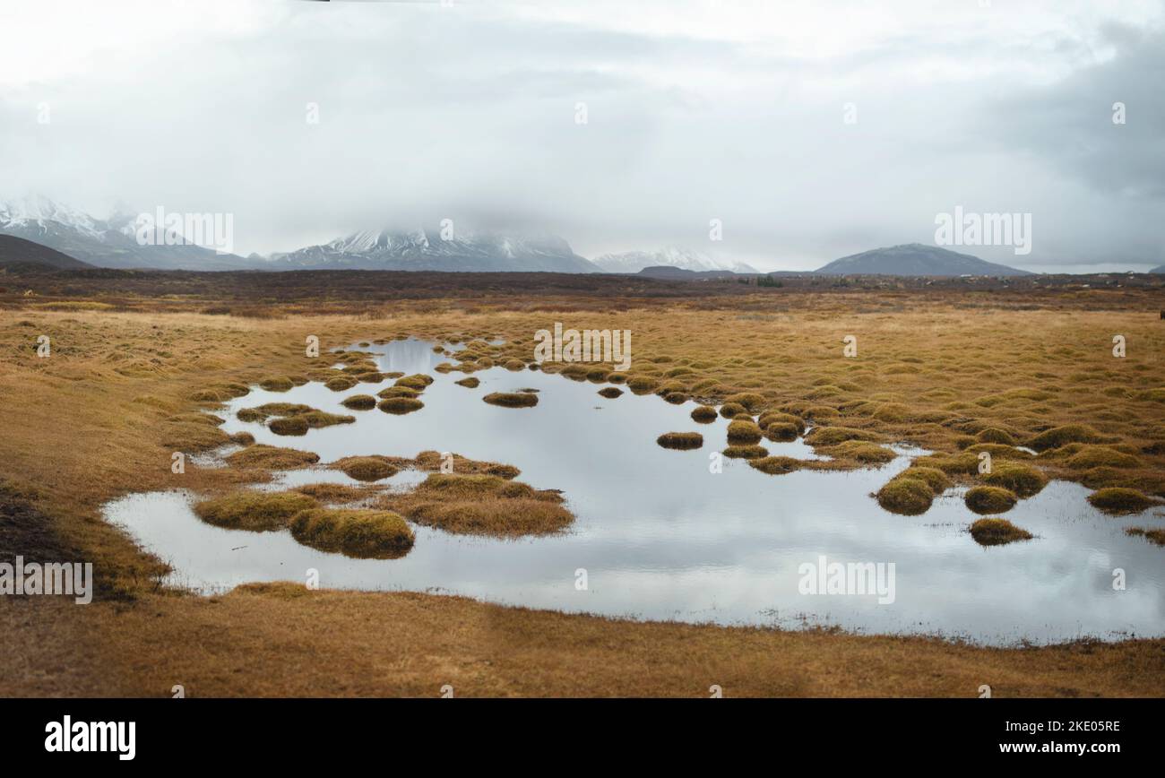 Open landscape with mountains in the background in Iceland Stock Photo ...