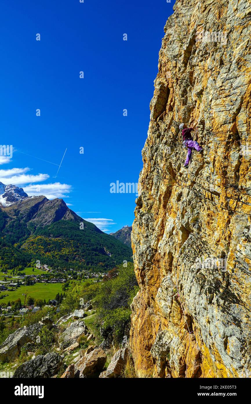 Pensioner Rock climber in the Ecrins National Park, the Alps, Briancon ...