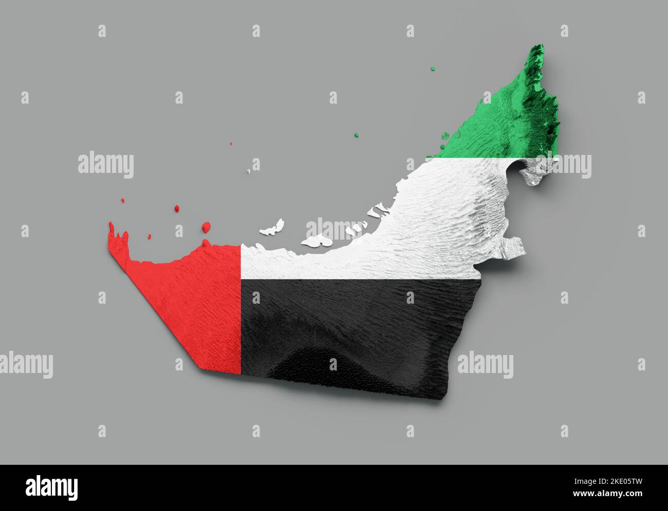 A 3D rendering of the Dubai map flag shaded relief color height map on ...