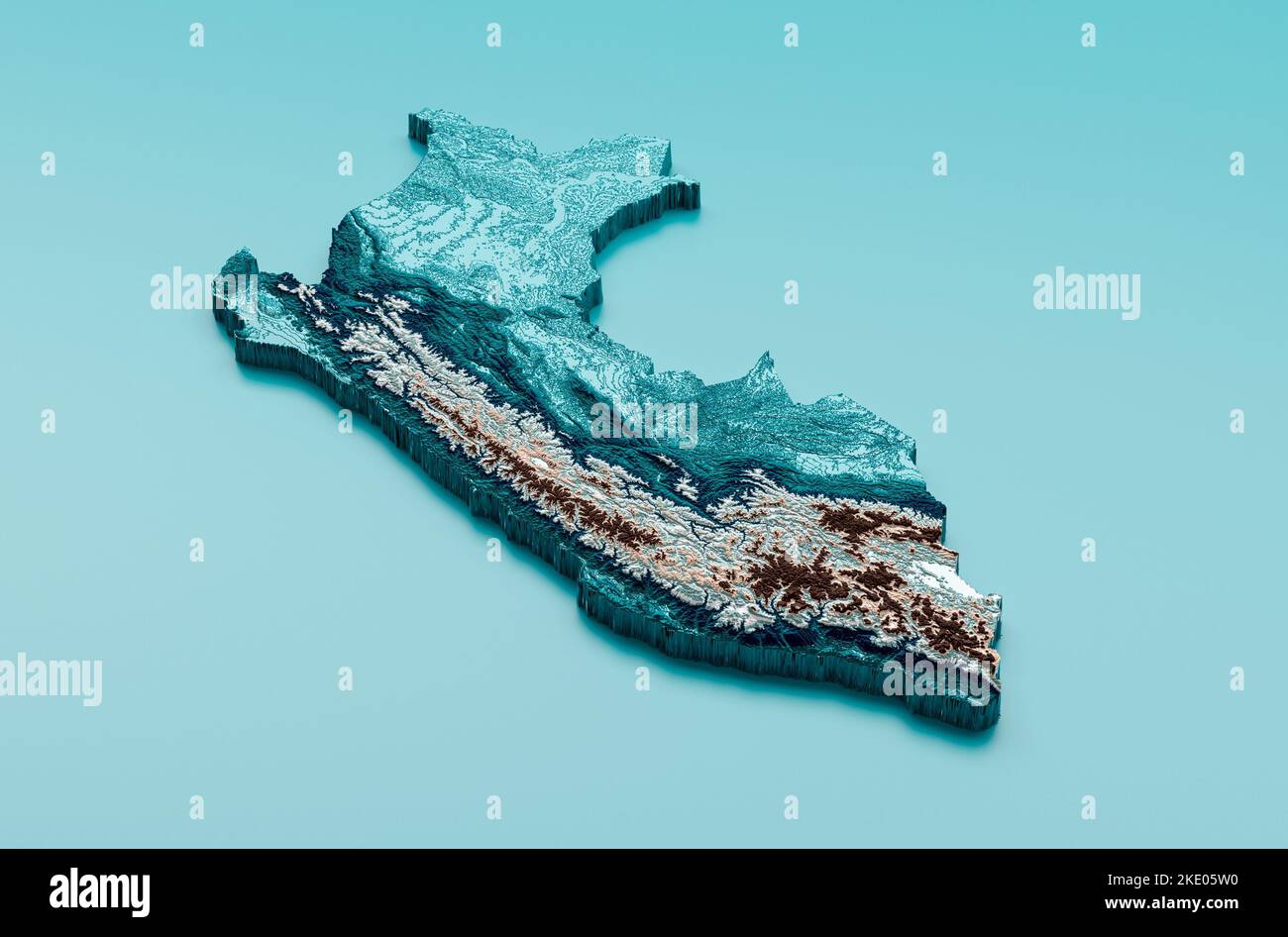 A 3D rendering of the topographic Peru map hypsometric elevation tint ...