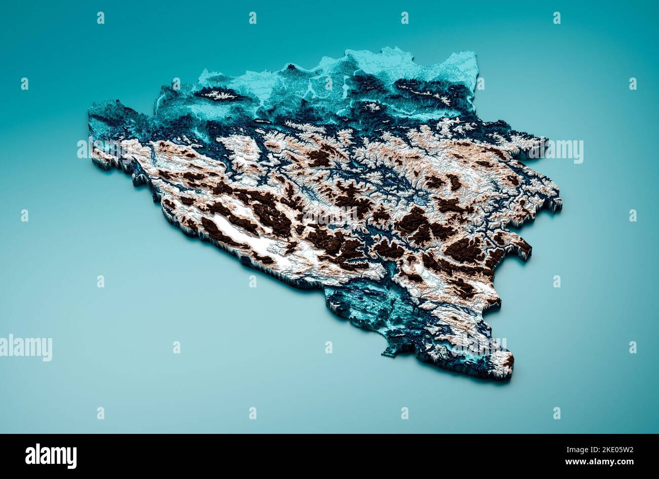 A 3D rendering of topographic Bosnia and Herzegovina Map Hypsometric ...