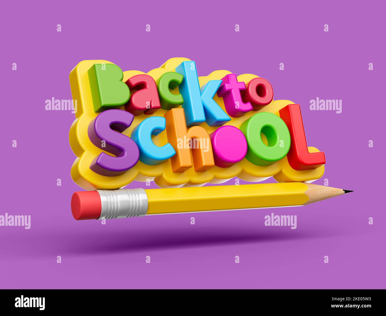 A 3d rendering of Back to school background with a flying pencil on a ...