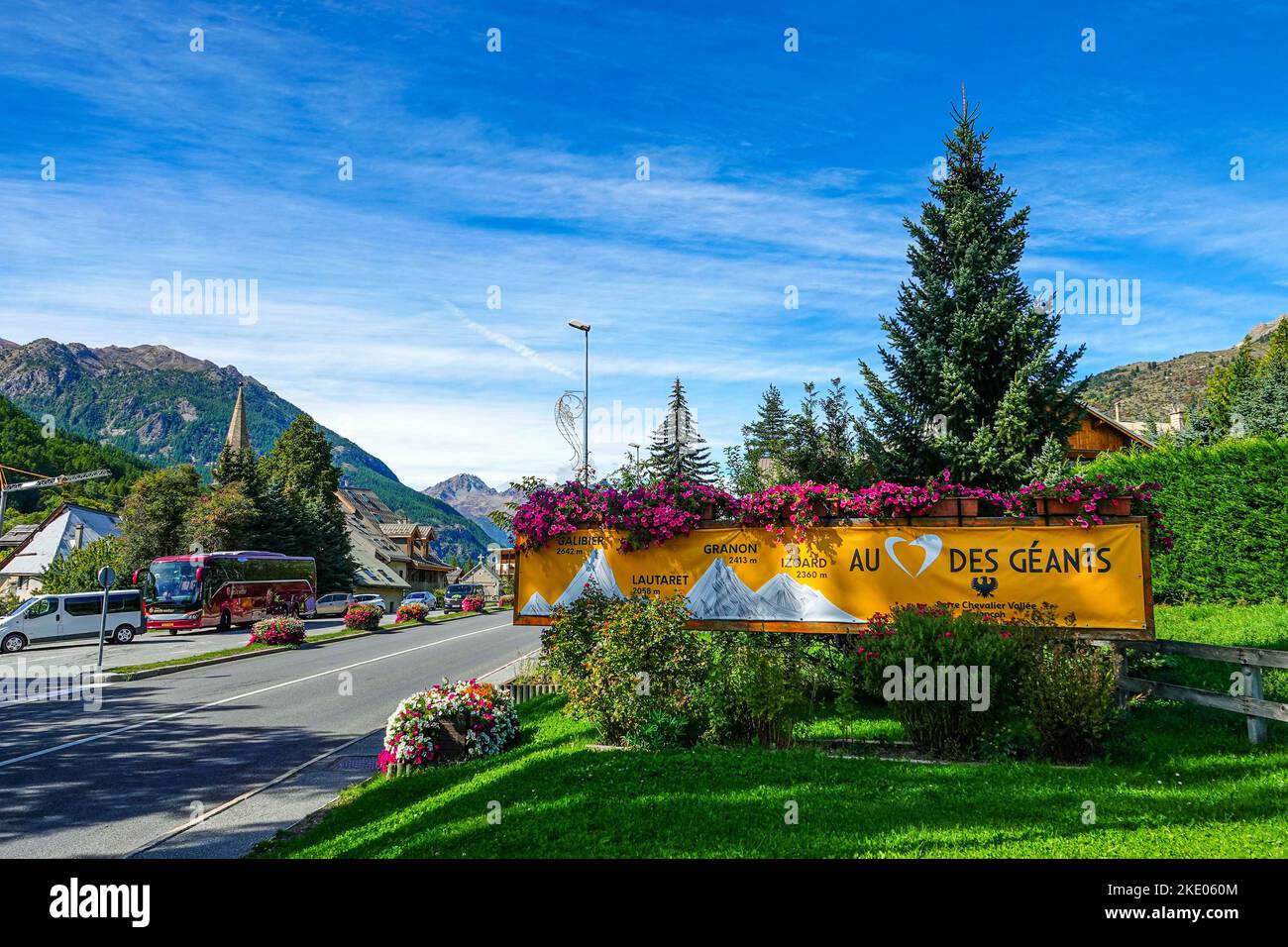 Floral sign at Chantemerle with local high passes named, Ecrins ...