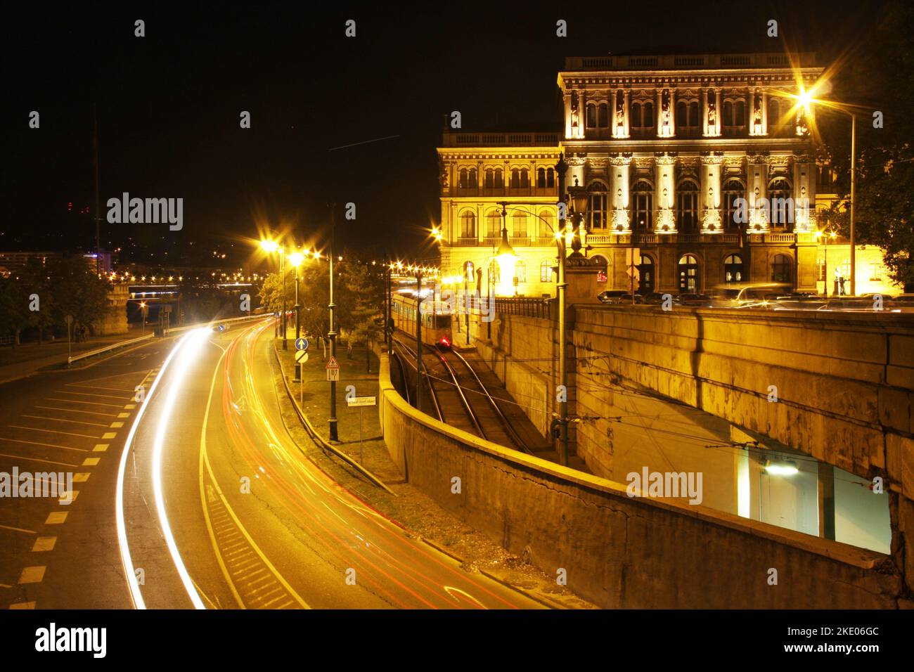 A view of the bridge and buildings in Budapest, Hungary at night Stock ...