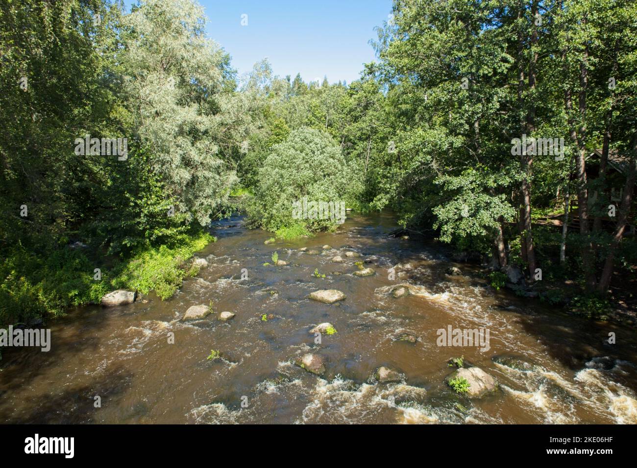 Rapids of Nukarinkoski with rocks in stream in summer, Nukari ...
