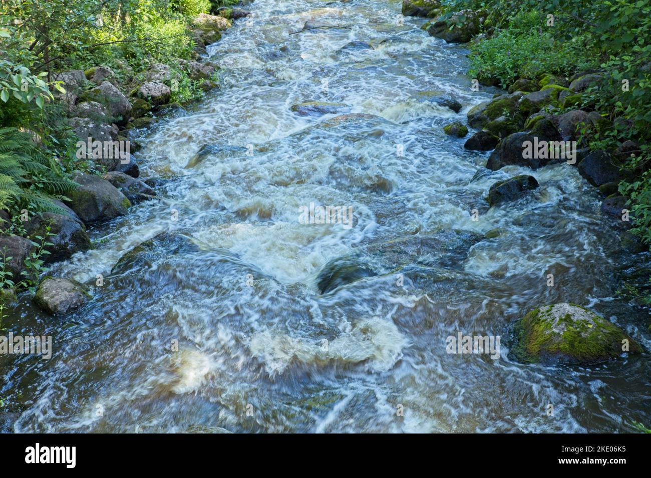 Rapids of Nukarinkoski with rocks in stream in summer, Nukari ...