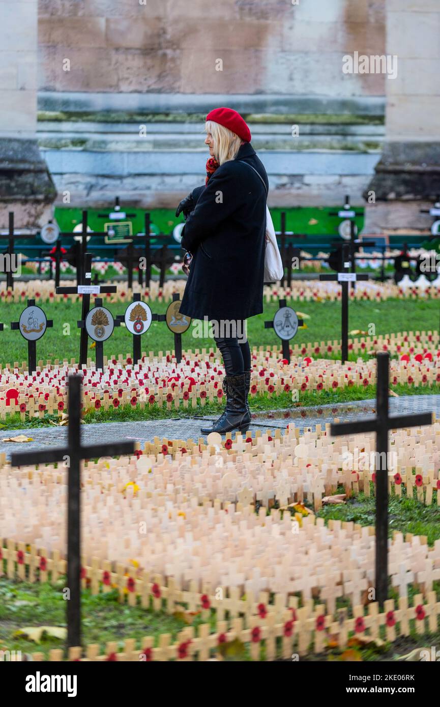 London, UK. 9 November 2022. A visitor in the Field of Remembrance ...