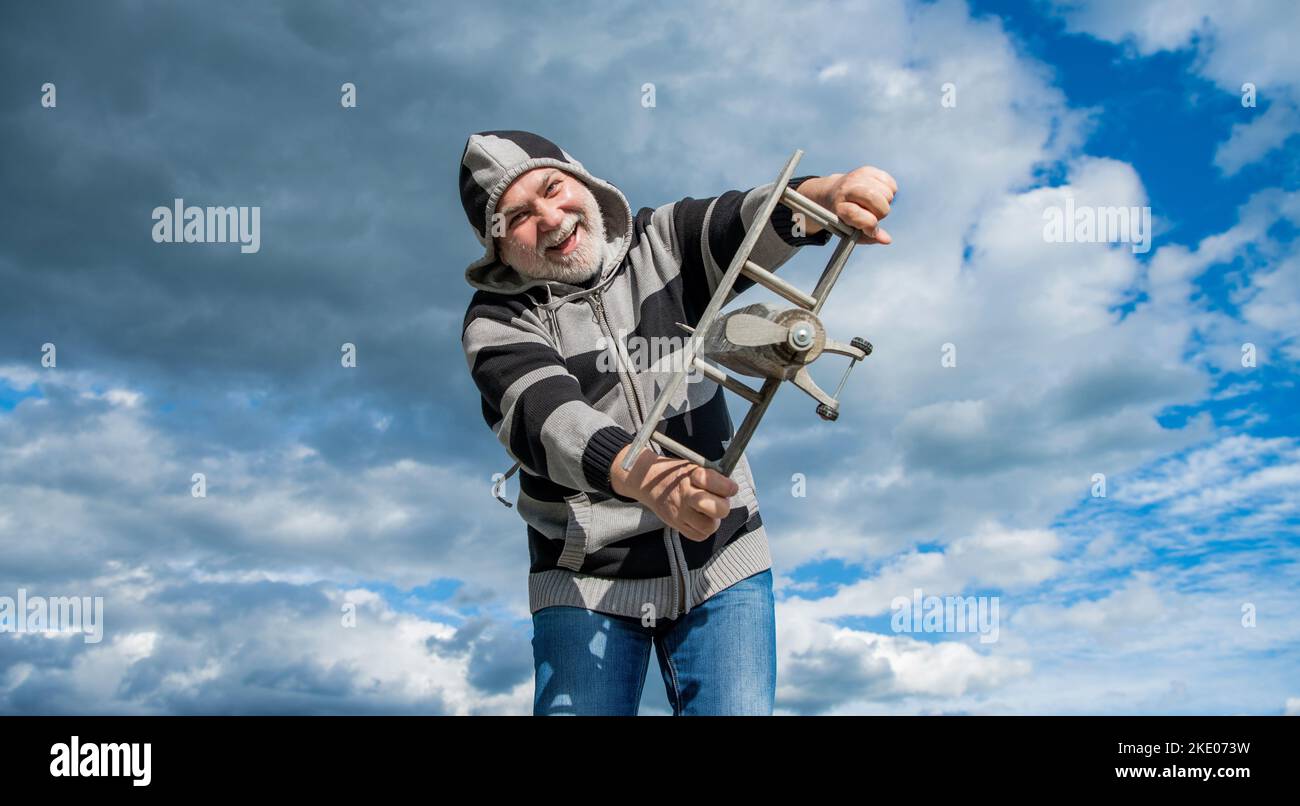 amazed senior man on sky background. senior man at retirement. senior ...