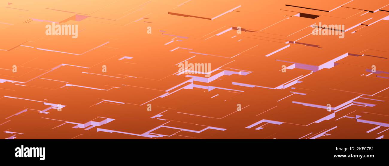 Orange red 3D illustration of abstract cube background with random ...