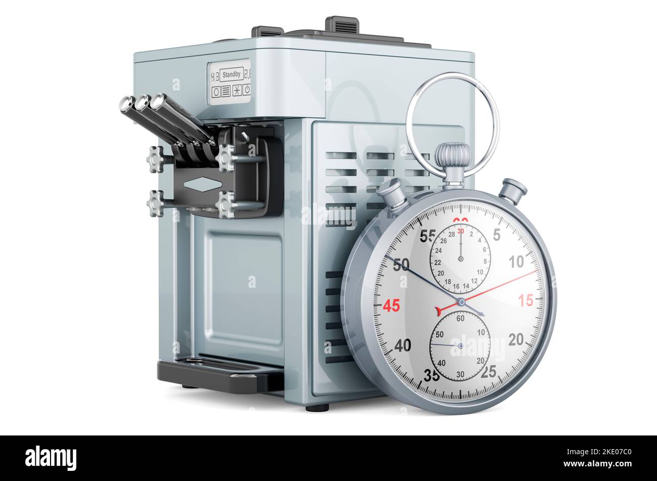 Commercial ice cream machine with stopwatch, 3D rendering isolated on white background Stock ...