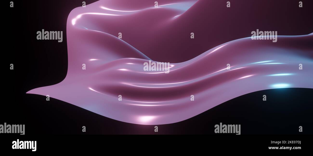 Abstract pink silk fabric cloth with glossy surface, floating curvy ...