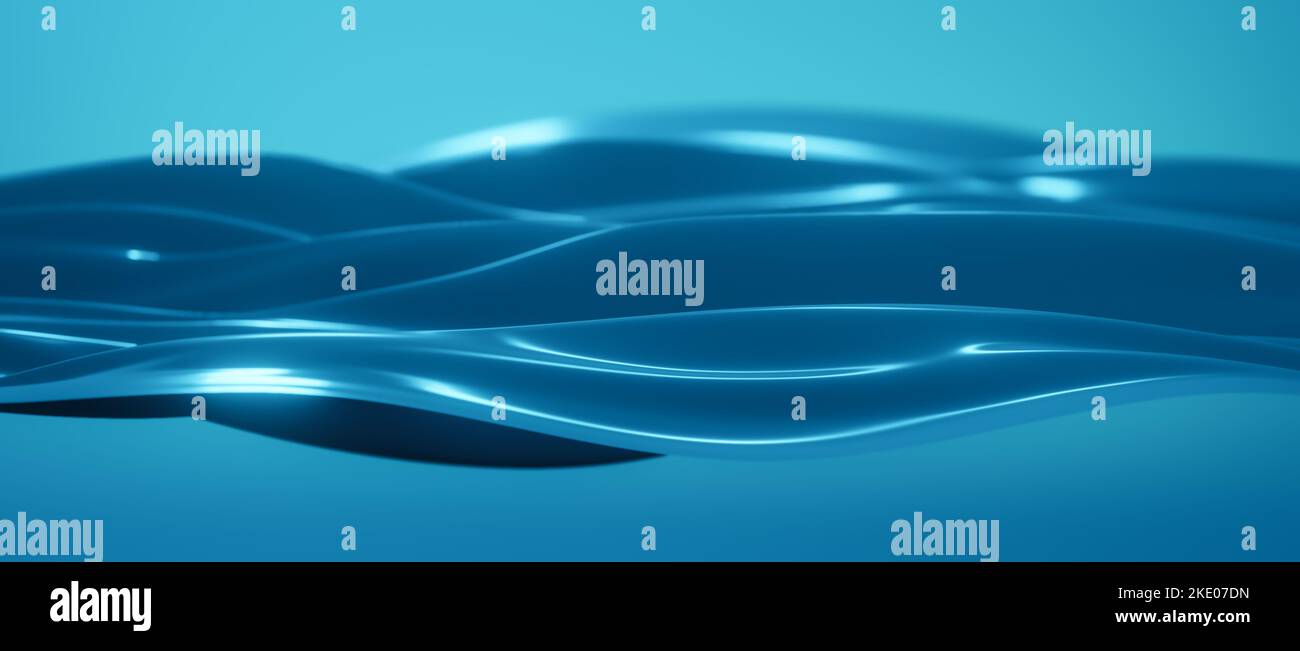 Abstract water like floating curvy 3D waveform object, fluid motion ...