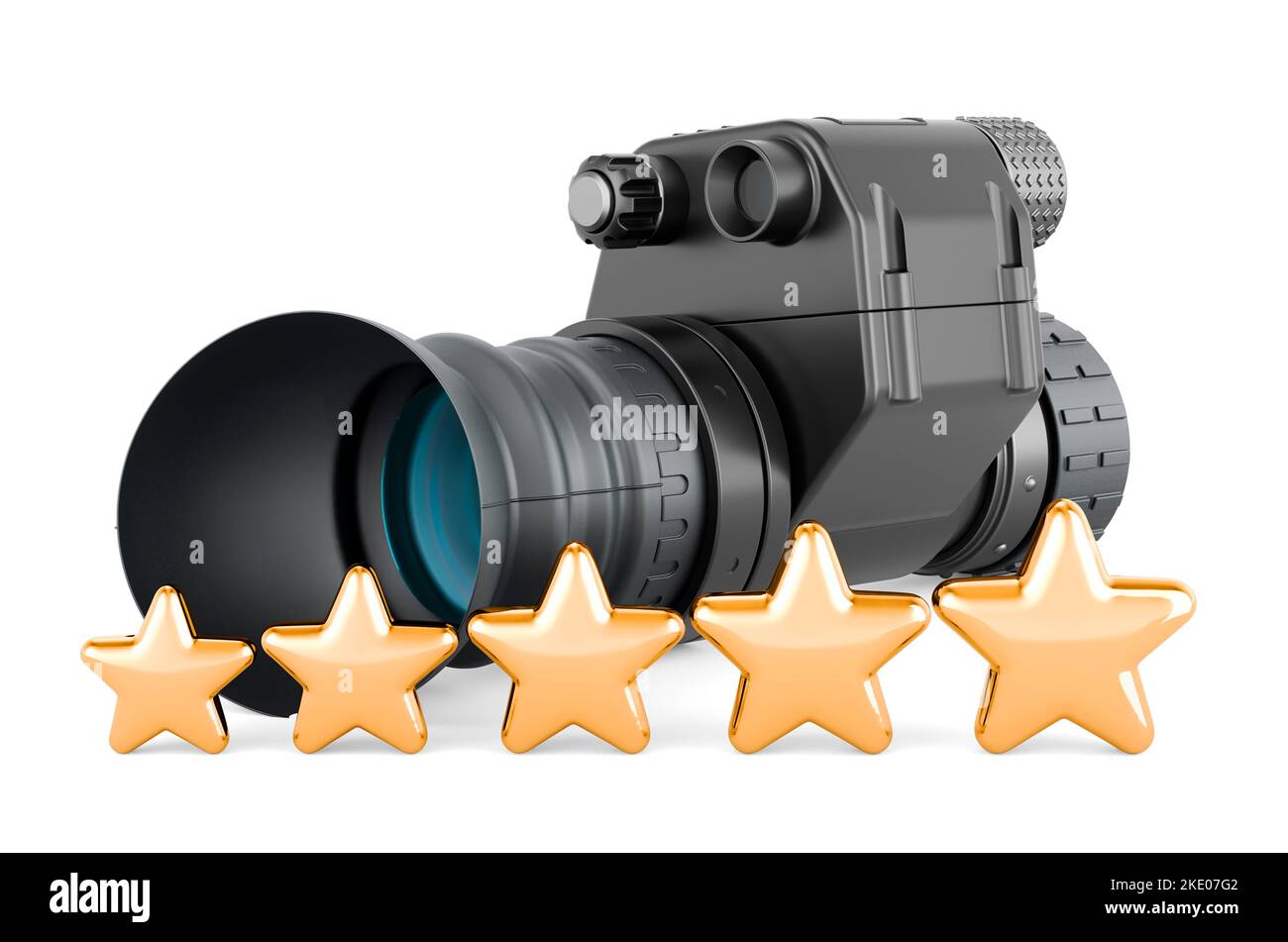 Night vision monocular with five golden stars. 3D rendering isolated on ...
