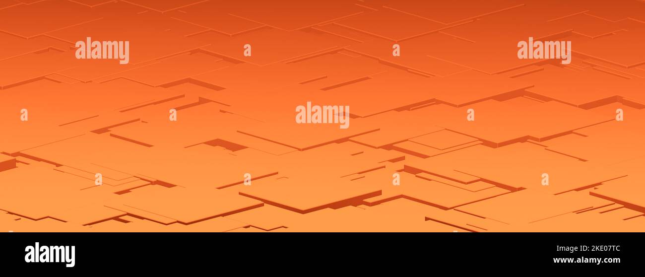 3D illustration of red orange abstract cube background with random ...