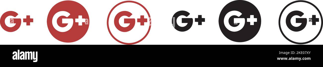 A variety of red and black Google Plus logo icons isolated on a white ...