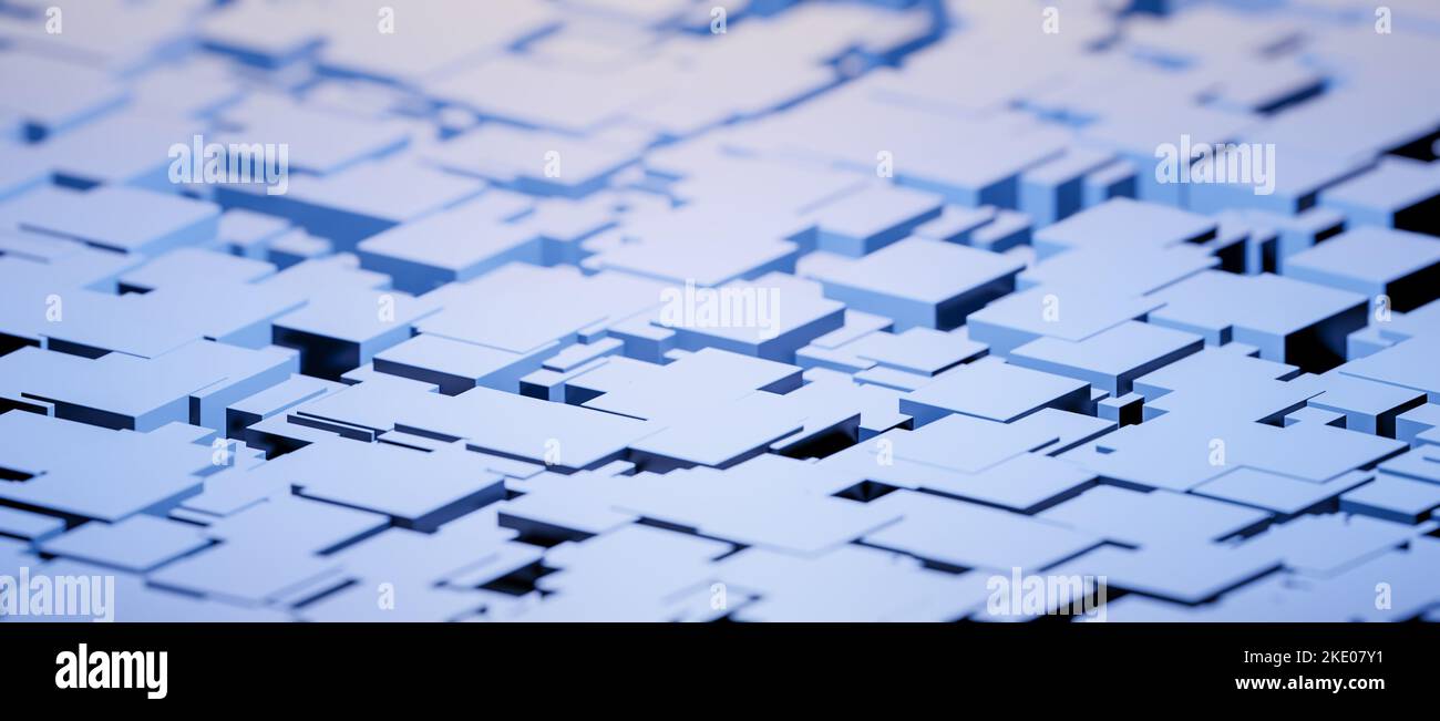 3D illustration of abstract blue cube background with random sized ...