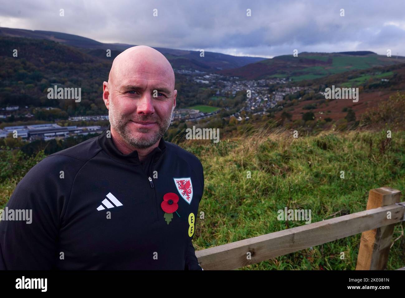 Wales manager Rob Page poses for a picture on Penrhys Hill during the ...