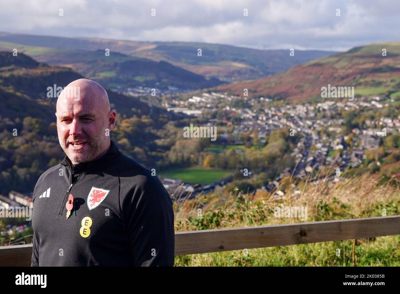 Wales manager Rob Page poses for a picture on Penrhys Hill during the ...