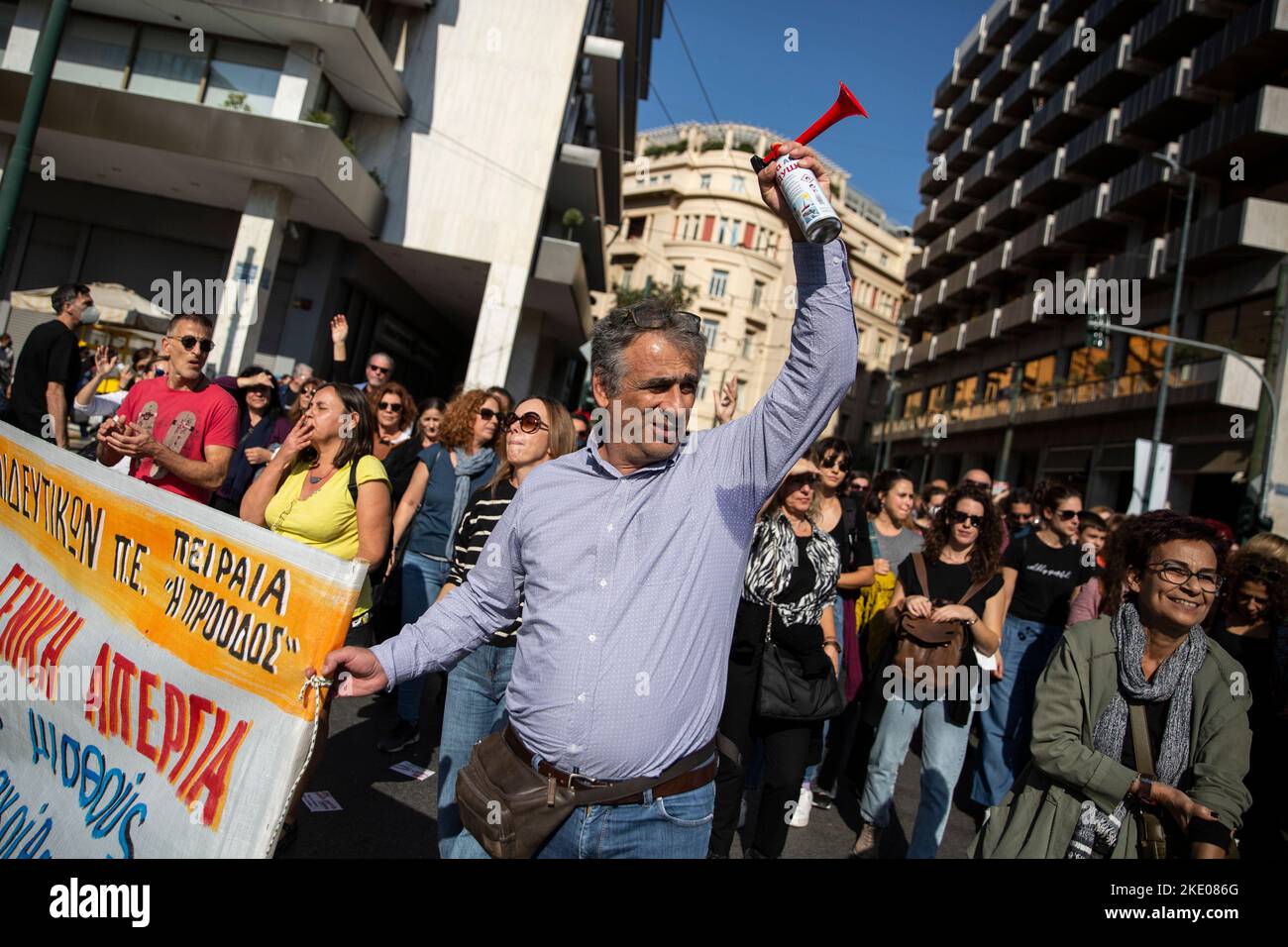 Athen, Greece. 09th Nov, 2022. Union members protest high prices during ...