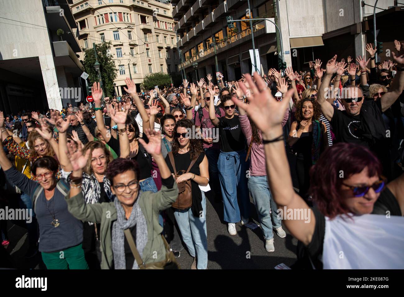 Athen, Greece. 09th Nov, 2022. Union members protest high prices during ...