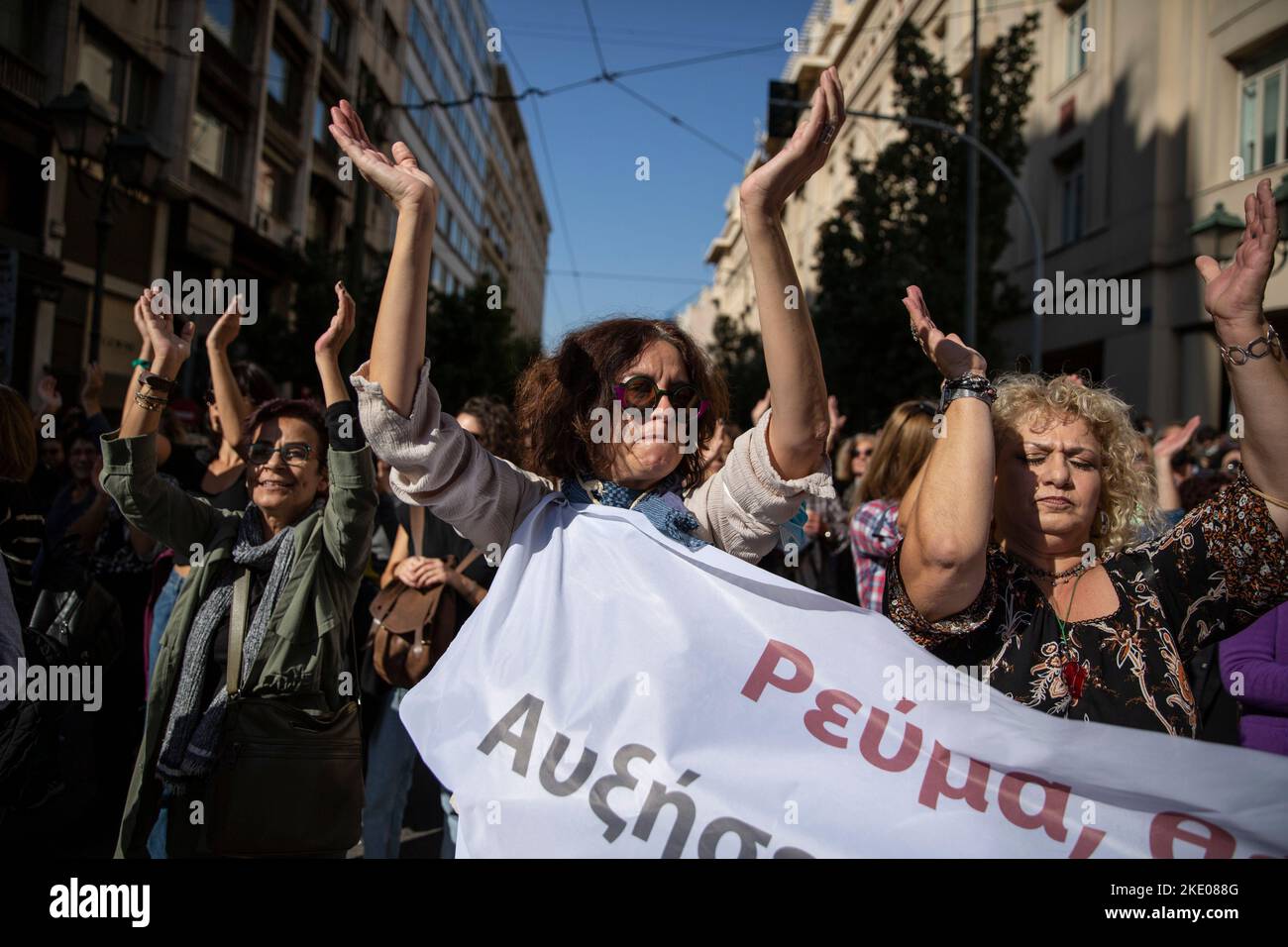 Athen, Greece. 09th Nov, 2022. Union members protest high prices during ...