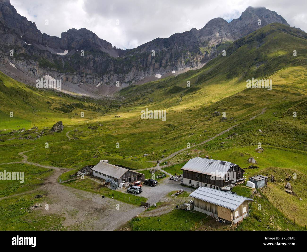 Drone view at Furenalp over Engelberg on the Swiss alps Stock Photo - Alamy