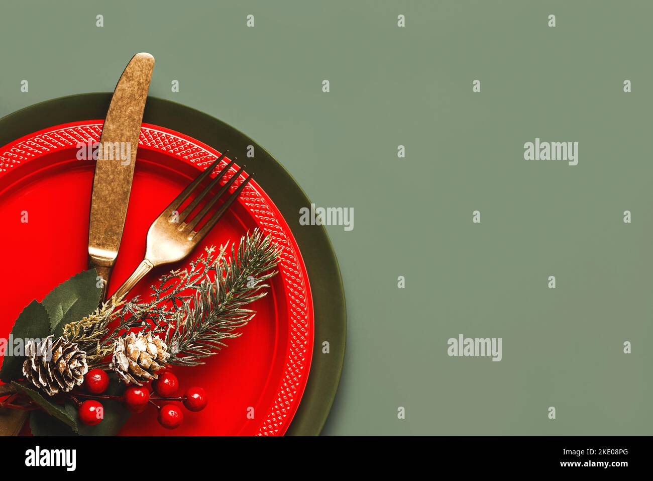 Christmas dinner concept. Vintage old cutlery and christmas ornament ...