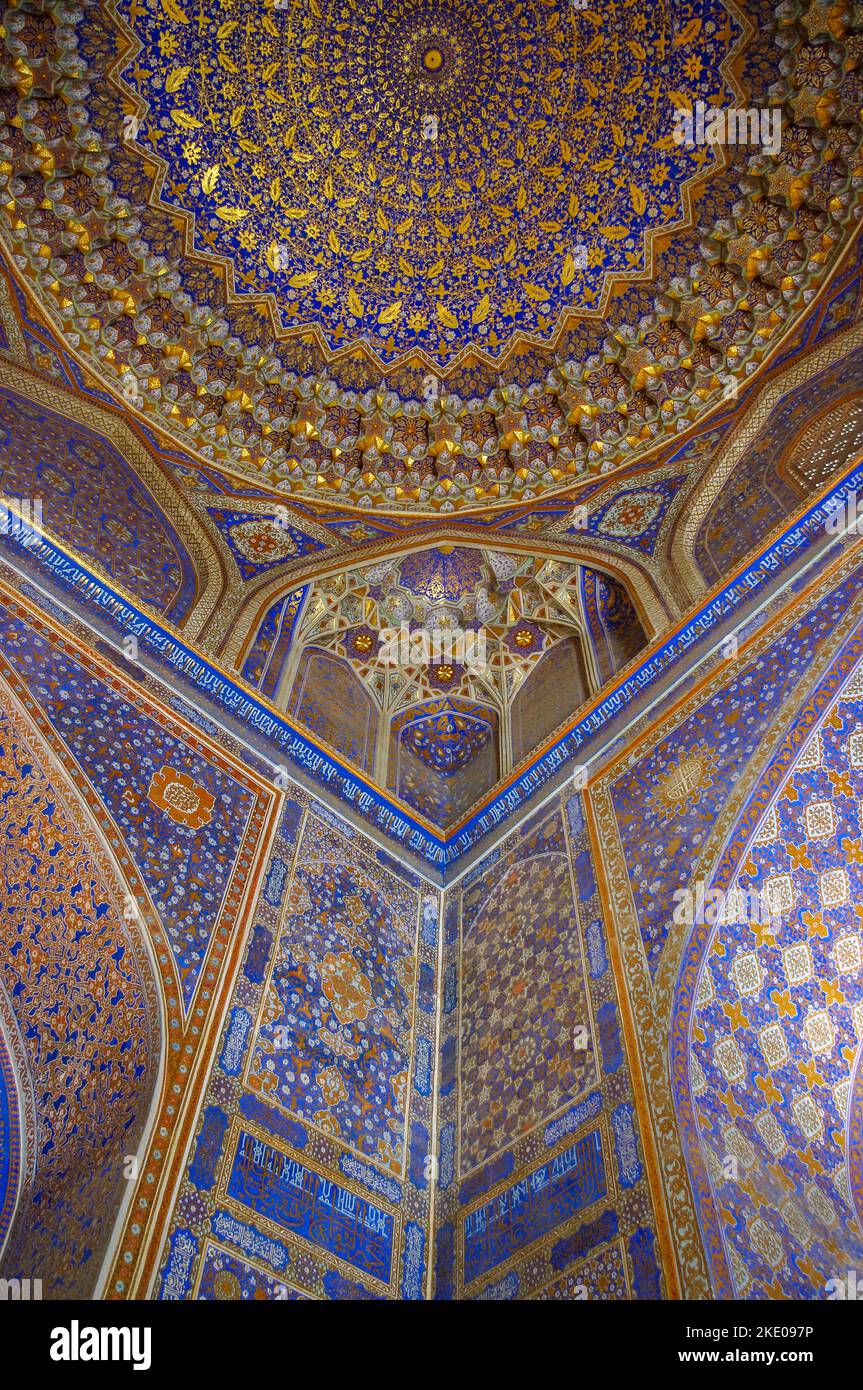 Beautiful gold and blue interior of ancient Tilya Kori madrassa on ...