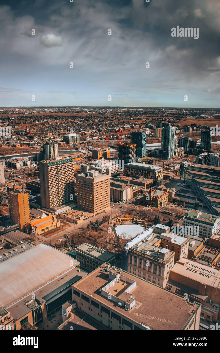 An aerial view of cityscape Calgary surrounded by buildings Stock Photo ...